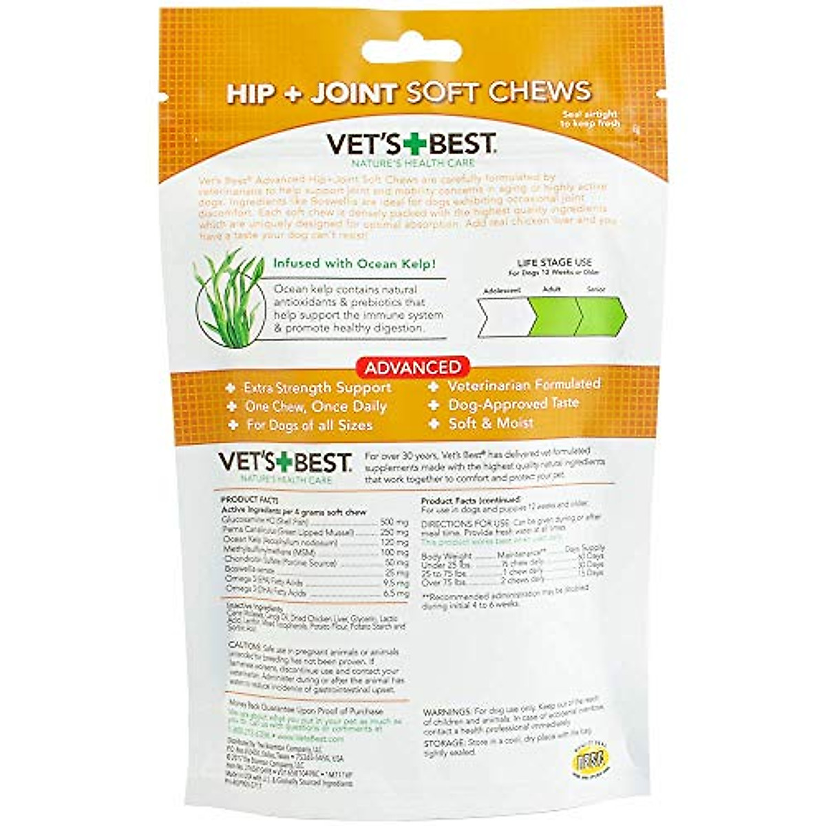 Vet's Best Hip & Joint Soft Chew Dog Supplements | Formulated with Glucosamine & Chondroitin to Support Dog Joint & Cartilage Health | 30 Day Supply