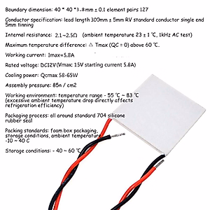 Acxico 2Pcs TEC1-12706 Semiconductor Refrigeration Tablets Heatsink Thermoelectric Cooler Cooling Peltier Plate Module 40x40MM