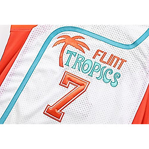 Flint Tropics Jackie Moon #33 Coffee Black #7 Semi Pro 90s Hip Hop Clothes for Party Men Basketball Jersey Green White (7 White, Medium)