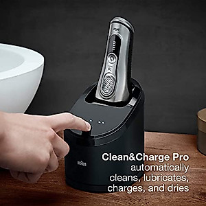 Braun Electric Razor for Men, Series 9 9390cc, Precision Beard Trimmer, Rechargeable, Cordless, Wet & Dry Foil Shaver, Clean & Charge Station & Leather Travel Case and Replacement Head