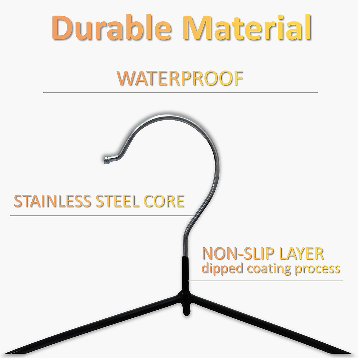 Stainless Steel Immersion Rubber Process Hangers 12 Pack, Heavy Duty Black Hangers for Coats, Pants & Dress Clothes, Non Slip Clothes Hanger Set, Space Saving Ultra Thin Hangers for Clothing