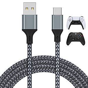 16.4FT Charger Charging Cable for PS 5 for Xbox Series X/S Controller/for Switch Pro Controller, Replacement USB Charging Cord Nylon Braided Type-C Ports Accessories for PS5/for Xbox Series X, Grey
