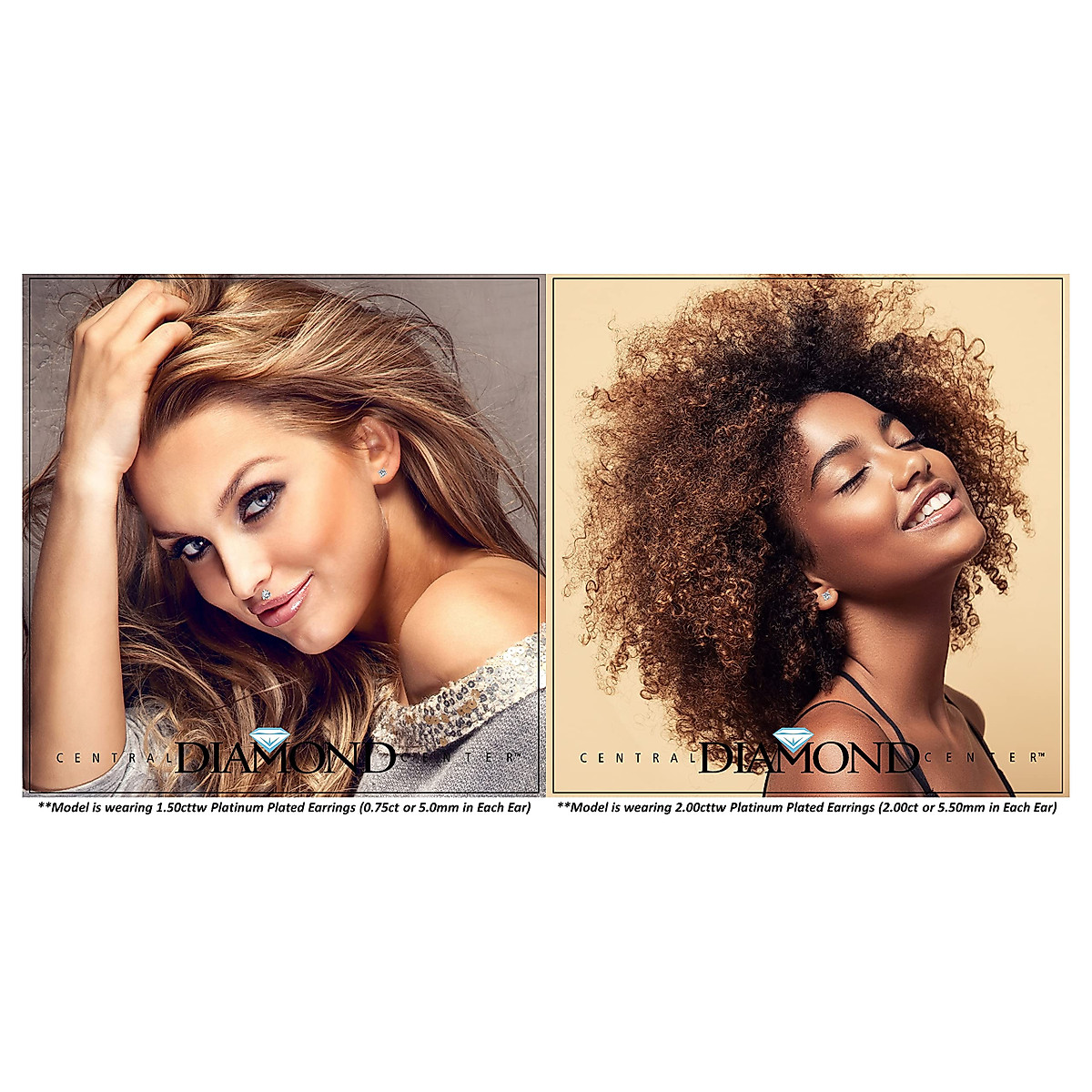 Central Diamond Center 14K Gold Posts & Sterling Silver Princess Cut CZ Stud Earrings - 5.0mm 1.50cttw - Yellow Gold Plated