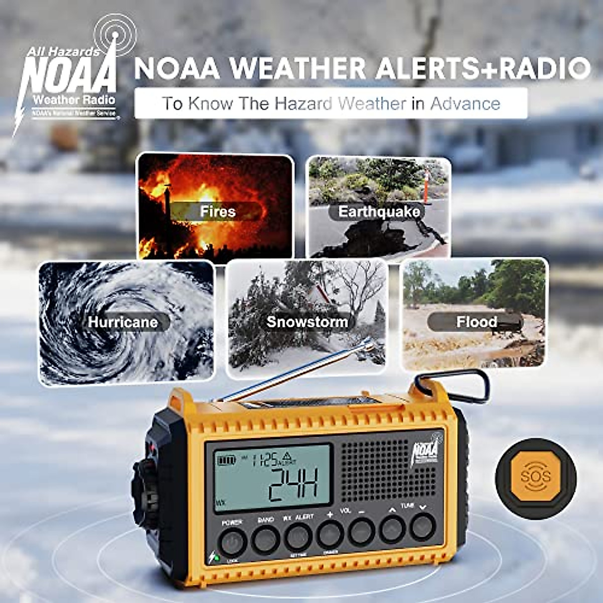 Hand Crank Radio Solar with LED Flashlight for Emergency, Portable NOAA Weather Radio with Rechargeable Battery for Outdoor Hurricanes, Battery Operated Radio with AM/FM/SW, SOS Alarm, Phone Charger