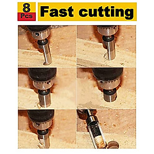 Rocaris 8pcs Wood Plug Cutter Drill Bit Set Straight and Tapered Taper Cutting Tool Cork Drill Bit Knife 6mm 10mm 13mm 16mm