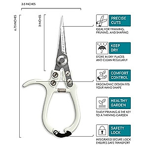 LOOPSEED Plant Pruning Shears Garden Trimming Scissors Precision Hand Pruner Herb Snips Flower Clippers Bonsai Trimmers Straight Sharp Blade Tapered Tip Ergonomic Handle Modern Garden Tools