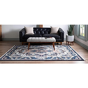 Unique Loom Narenj Collection Classic Traditional Medallion Textured Design Area Rug, 8 x 10 ft, Navy Blue/Blue