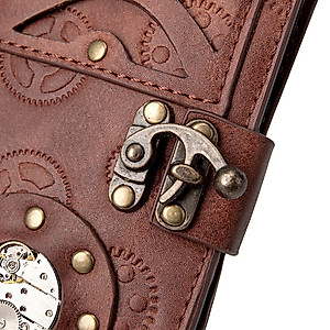 Valentoria Handmade Vintage Steampunk Gear Womens RFID Blocking Long Wallet Genuine Leather Card Holder Purse Handbag Clutch Cell Phone Purse Bag Holster Gift for Women Men (C)