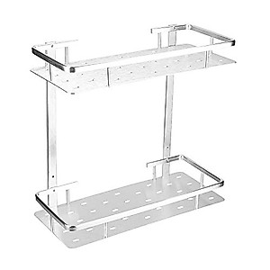 Bathroom Shelves Wall Mounted Space Aluminum Storage Shelves 2 Tier Kitchen Bathroom Storage Rack Shelf Home Organizer Shelving Storage Unit