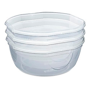 Sterilite Ultra-Seal 4.7 Qt Bowl, Large Airtight Food Storage Container, Latching Lid, Microwave and Dishwasher Safe, Clear With Red Gasket, 4-Pack