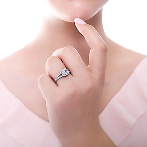 BERRICLE Sterling Silver Halo Wedding Engagement Rings Princess Cut Cubic Zirconia CZ Promise Split Shank Ring for Women, Rhodium Plated Size 6