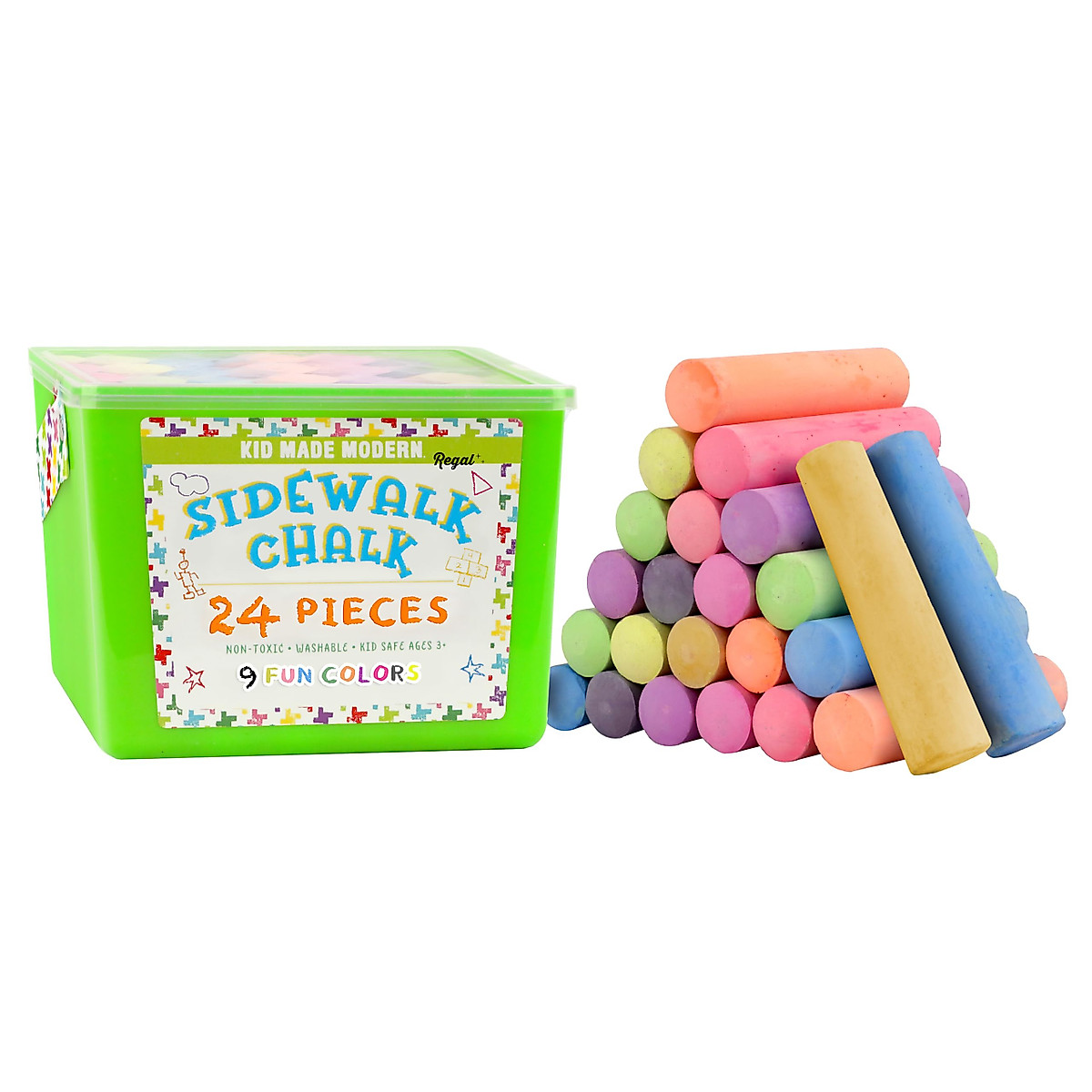 Kid Made Modern Non Toxic Sidewalk Chalk Bucket (24 Count) - Washable Colored Chalk Bulk Set for Kids and Toddlers Outdoor Games