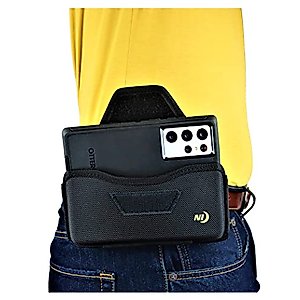 Nite Ize Hardshell Nylon Phone Pouch for Samsung Galaxy S23 S22 Ultra S21 S20 Plus 5G , Rugged , Heavy Duty Holster, Fixed Belt Clip Holder, Fits (Defender Commuter) Cases On Cell Phone (Horizontal)