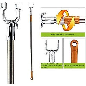 Extended Long Reach Stick Pole with Hook 63" Telescopic Garment Reaching Stick Adjustable Reaching Pole for Ceiling, Garment Blind Window