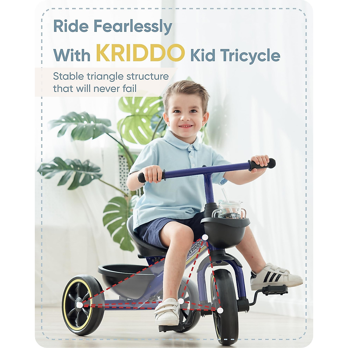 KRIDDO Kids Tricycles Age 24 Month to 4 Years, Toddler Kids Trike for 2.5 to 5 Year Old, Gift Toddler Tricycles for 2-4 Year Olds, Trikes for Toddlers, Blue