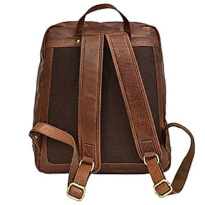 Zinda Genuine Leathers Large Unisex Backpack Top Zip Multiple Pockets Satchel Overnighter Travel 13” Laptop Bag (Cognac)