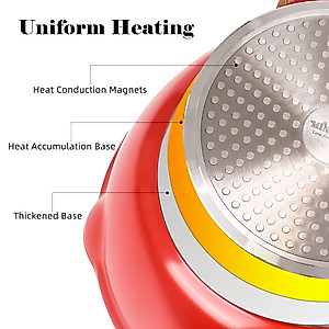 Minluful 11 Inch Nonstick Deep Frying Pan with Lid, Ceramic-Coated Skillet Wok Saute Pan with Wooden Handle