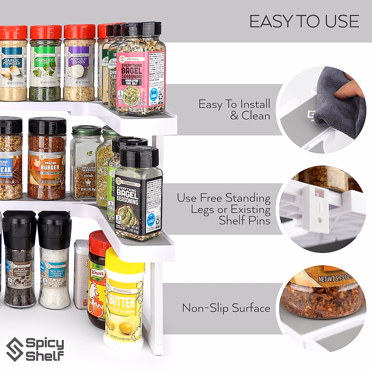 Spicy Shelf Patented Spice Rack and Stackable Organizer