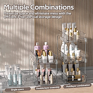 2 Tier Clear Bathroom Organizers 1Pack, Pull Out Organizers and Multi-Purpose Snack Storage, Kitchen Pantry Medicine Cabinet Slide Out Drawer Vanity Counter Organizing Tray, Under Sink Organizer