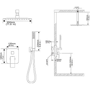 JingGang 12 Inch Ceiling Mount Brushed Nickel Shower System Bathroom Luxury Rain Mixer Shower Combo Set Ceiling Rainfall Shower Head System (Contain Shower Faucet Rough-in Valve Body and Trim)
