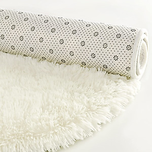 Softlife Fluffy Rugs for Bedroom, Shag Cute Area Rug for Girls/Boys and Kids Baby Room Home Decor, 2.6 x 5.3 Feet Oval Indoor Carpet for Nursery Dorm Living Room, Creamy