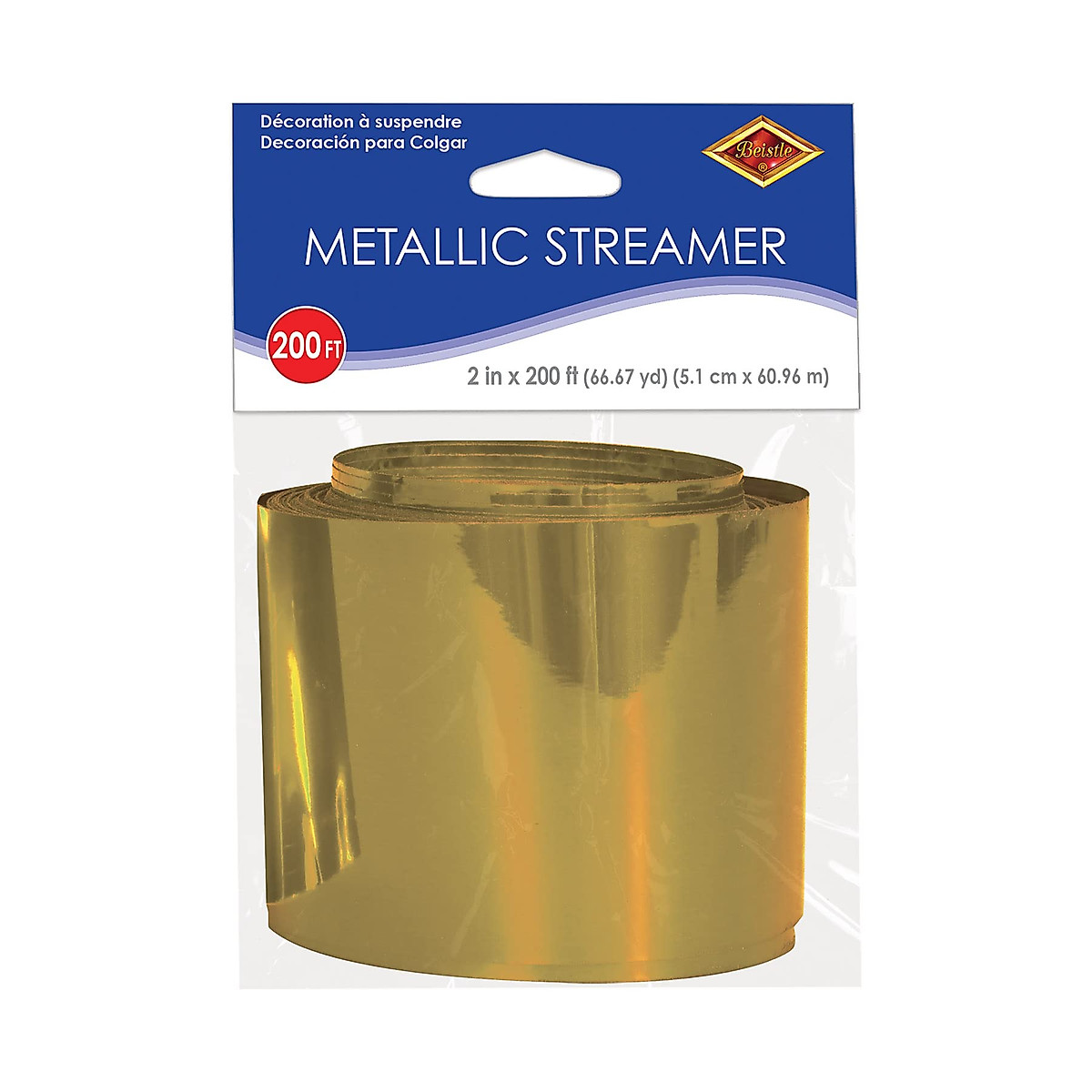 Beistle (Gold) Gleam 'N Streamer Metallized Streamer, 2-Inch by 200-Feet