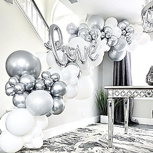 RUBFAC 36in Silver Giant Balloons, 5pcs Metallic Silver Latex Helium Balloons for Birthday Party Photo Shoot Wedding Baby Shower Decoration