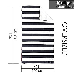 Allgala Oversize 40x70 Inch (1x1.8M) Cabana Stripe Design Microfiber Beach Towel-Black (Pack of 1)-BT81202