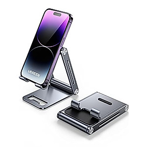 UGREEN Phone Stand for Desk Cell Phone Holder Adjustable Compatible with iPhone 14 13 12 Pro Max 11 XS Max XR X 8 Plus, Nintendo Switch, Aluminum Metal Desktop Phone Stand Portable, Space Grey