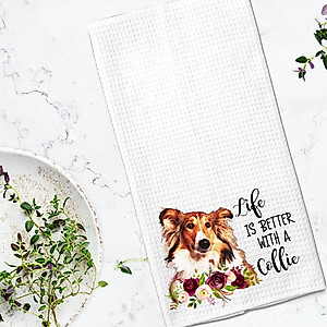 Life is Better with a Collie Waffle Microfiber Kitchen Tea Bar Towel Gift for Animal Dog Lover