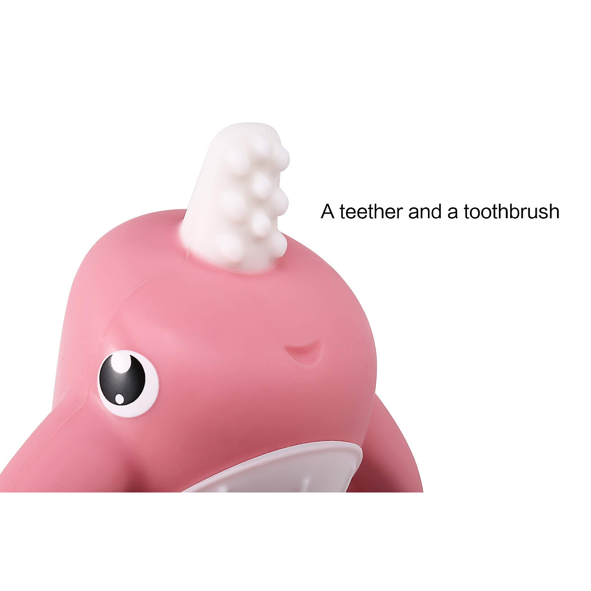 Smily Mia Nora Narwhal Soft Silicone Teething Toy/Toothbrush with Two Handles for 3M+ Babies Teething Pain Relief, Pink