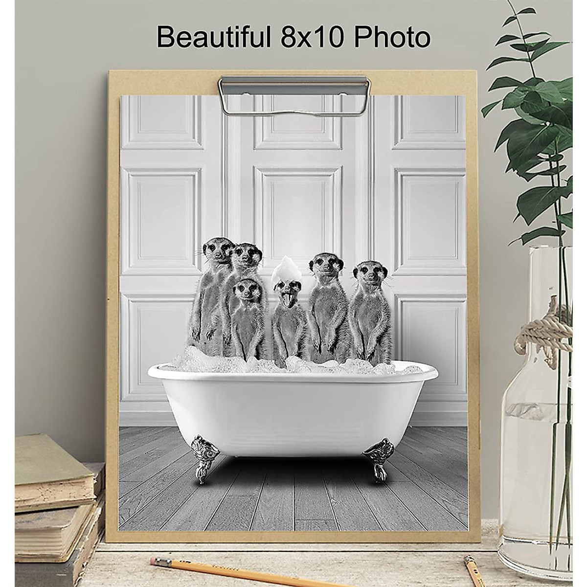Bathroom Wall Decor - Funny Bathroom Decor - Bathroom Wall Art - Meerkat Bathroom Decorations Pictures - Bath Wall Decor - Modern Bathroom Accessories - Guest Bathroom - Restroom Sign - Powder Room