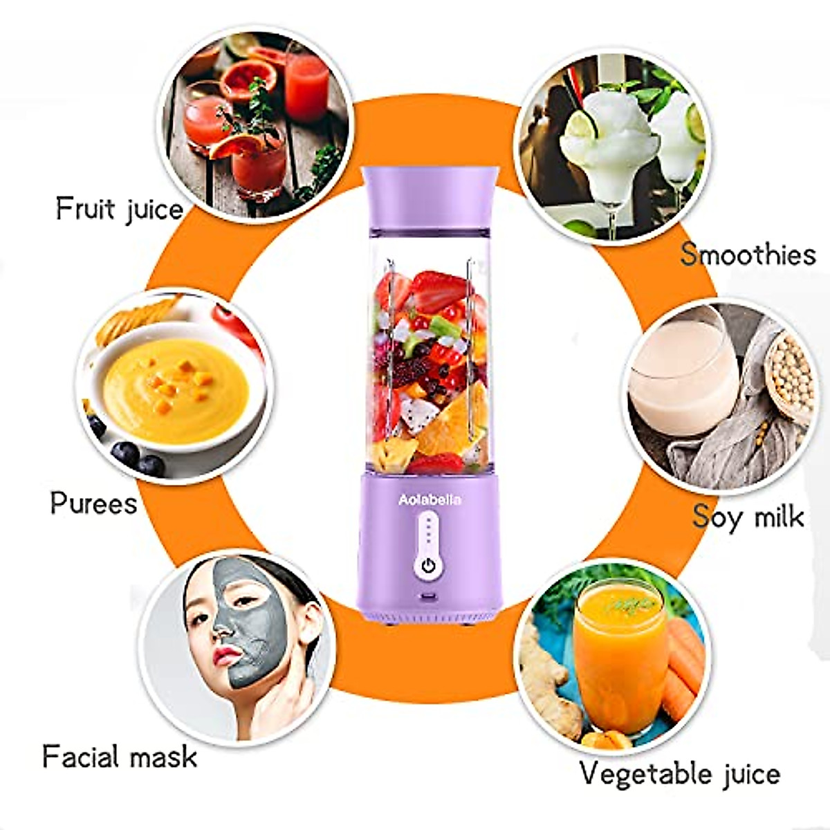 Portable Blender, Personal Size Eletric USB Juicer Cup, Fruit, Smoothie, Baby Food Mixing Machine with Updated 6 Blades,Magnetic Secure Switch for Superb Mixing 500ml (Violet)