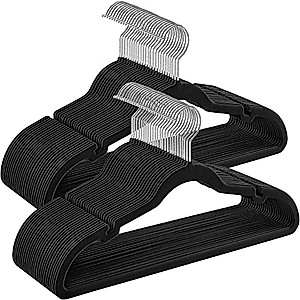 SONGMICS Velvet Hangers 50 Pack, Non-Slip Clothes Hangers, with Shoulder Notches, Pants Bar, 360° Swivel Hook, Space-Saving, for Closet, Black UCRF029B05