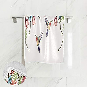 ALAZA Hummingbird Wisteria Magnolia and Butterflies Hand Towel Yoga Gym Cotton Face Spa Towels Absorbent Multipurpose for Bathroom Kitchen Hotel Home Decor Set 15x30 Inch