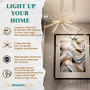 Kinglong Modern Led Ceiling Light Dimmable Black Chandelier Embedded Installation Fixture,Sputnik Pendant Light Pluggable New Art Lamp for Kitchen,Living Room Decoration Easy to Install(12 Heads)