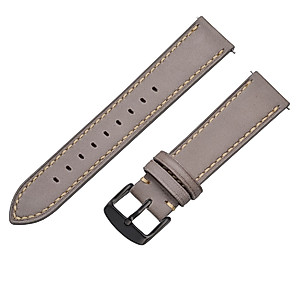 ANNEFIT Quick Release Watch Band 20mm with Black Buckle - Classic Oil Wax Leather Watch Strap (Grey)