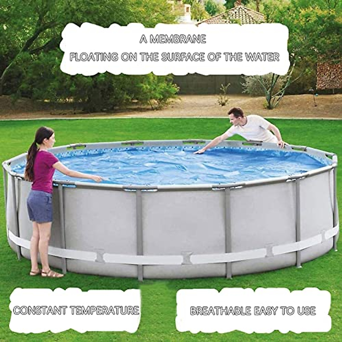 LRIKING 8ft /10ft/12ft /15ft Round Solar Pool Cover Swimming Pool Solar Blanket Cover for Pools Hot Tub Protector Sun Dustproof Spa Pool Safety Cover Outdoor Waterproof