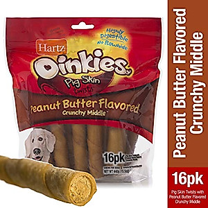 Hartz Oinkies Natural Smoked Pig Skin Twist Peanut Butter Stuffed Dog Treat Chews - 16 Pack - 3270015588