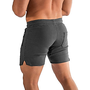 PIDOGYM Men's 5" Gym Workout Shorts,Fitted Jogging Short Pants for Bodybuilding Running Training with Zipper Pockets Dark Grey