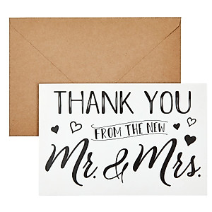 Sustainable Greetings 120 Pack Wedding Thank You from the New Mr and Mrs Cards Bulk with Kraft Brown Envelopes for Weddings, Showers, 4x6 in