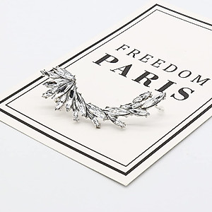 Crystal Leaf Climbers Crawler Jewelry Jacket Earrings Sparkly Zircon Pave Metal Ear Cuff Wrap Clip Stud Earring Climber Top Ear Clip for Women