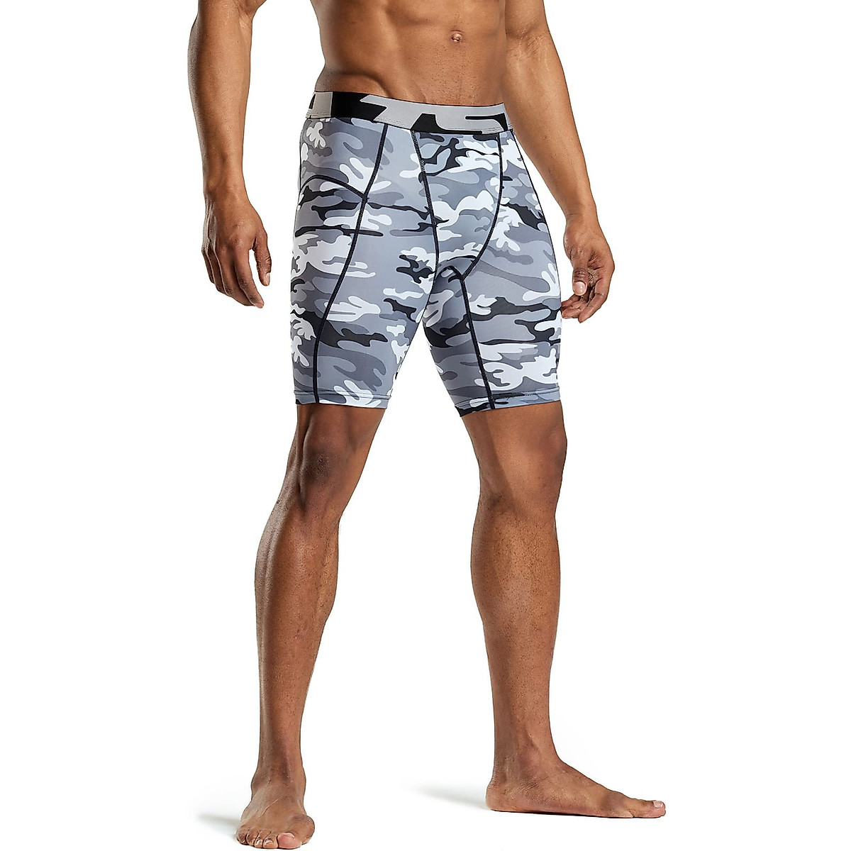 TSLA Men's Athletic Compression Shorts, Sports Performance Active Cool Dry Running Tights, Hyper Control Military Camo Grey, Small