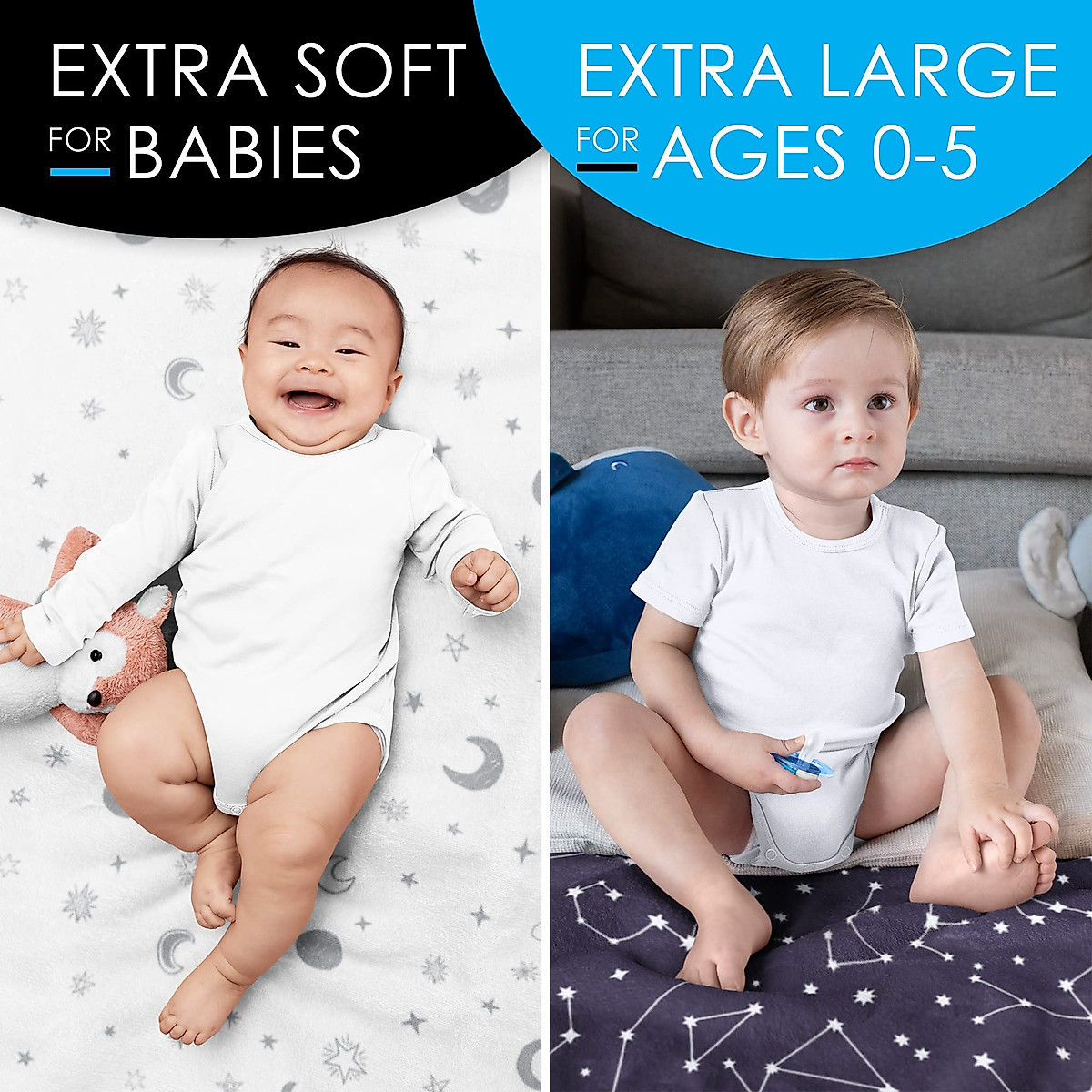 Grow Wild Baby Blanket 30x40 Inch | Super Soft & Plush Minky for Boy or Girl | 2-Pack of Travel, Nursery, Stroller, Swaddle or Receiving Blankets | Double Layer Dotted with Stars & Moons