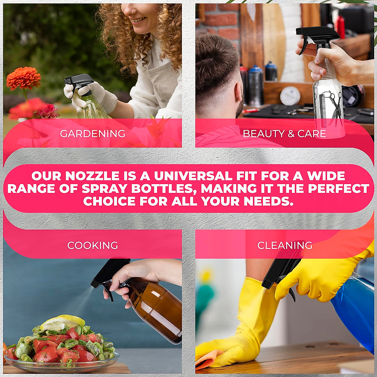 ALPENKOK 4 Pcs Spray Nozzle for Bottles - Spray Bottle Tops Replacement, Durable Plastic, Adjustable Length, 2 Spray Modes, Fits 8 Oz and 16 Oz Bottles, Good Sealable Fit for Home and Garden Use