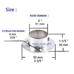 NELXULAS Stainless Steel Heavy Duty Closet Rod Holder,Shower Curtain Rod End Supports Socket,Flange Rod Holder Closet Pole,Adjustable Tightness easy installation (2 INCH, Silver)