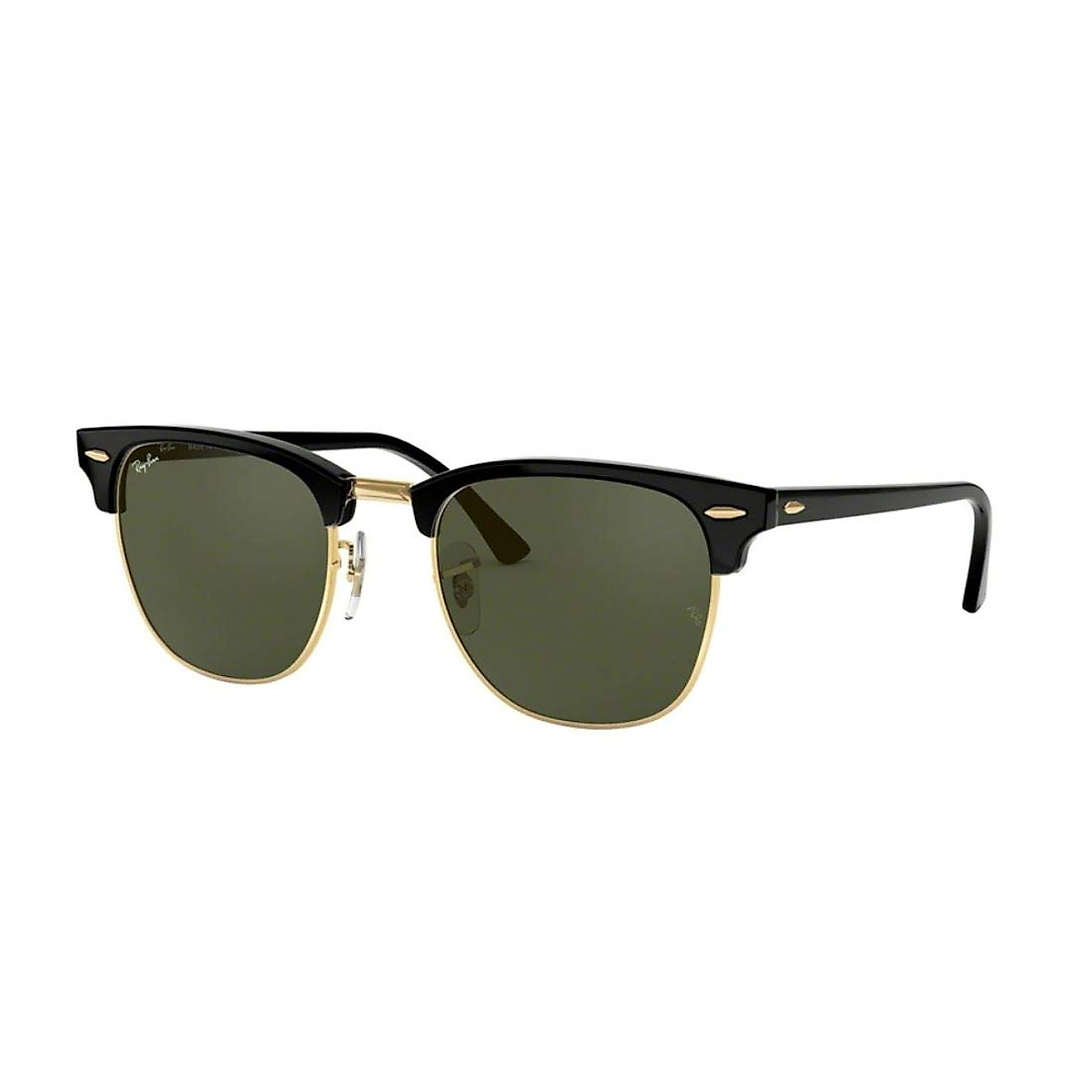 Ray Ban Sunglasses Clubmaster RB3016 W0365 Ebony Black/Arista Gold/Crystal Green, 51mm, Black Frame/Green G-15xlt Lens, 51 mm