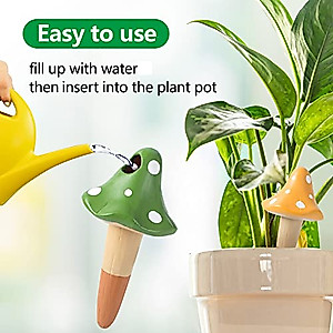HOMYHEE Self Watering Spikes Mushroom Shaped Plant Watering Globes Irrigation Terracotta Watering Device Garden Waterer for Indoor Outdoor Plant 4 Packs