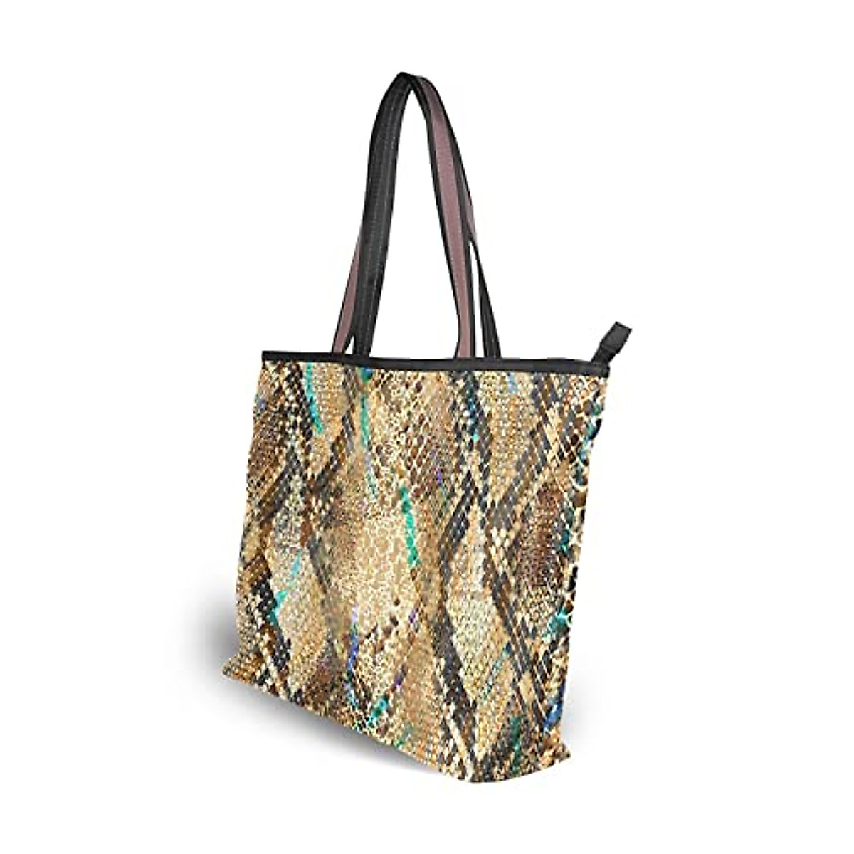 ZENWAWA Snake Leopard Skin Tote Bag Aesthetic, Zipper Large Capacity Women Grocery Bag Purse Shoulder Bag 2 Sizes