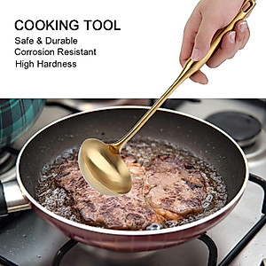 Stainless Steel Ladle Spoon Kitchen Turner, Big Soup Ladle Useful Kitchen Turner Cooking Tool Utensil Tool (Soup Ladle-Gold)